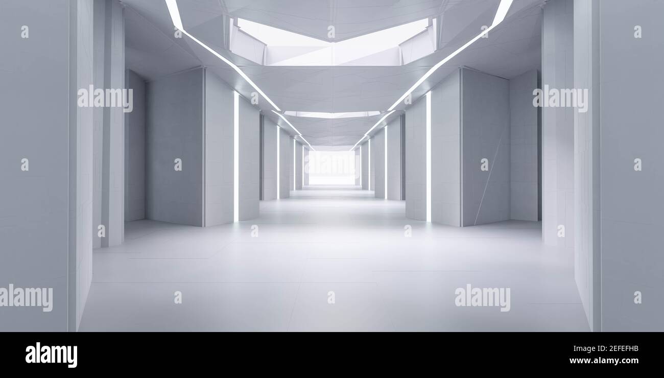 futuristic white hall with modern science technology design 3d render ...