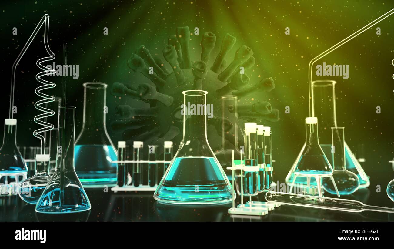 COVID-19 coronavirus vaccine background, lab test tubes on virus ...