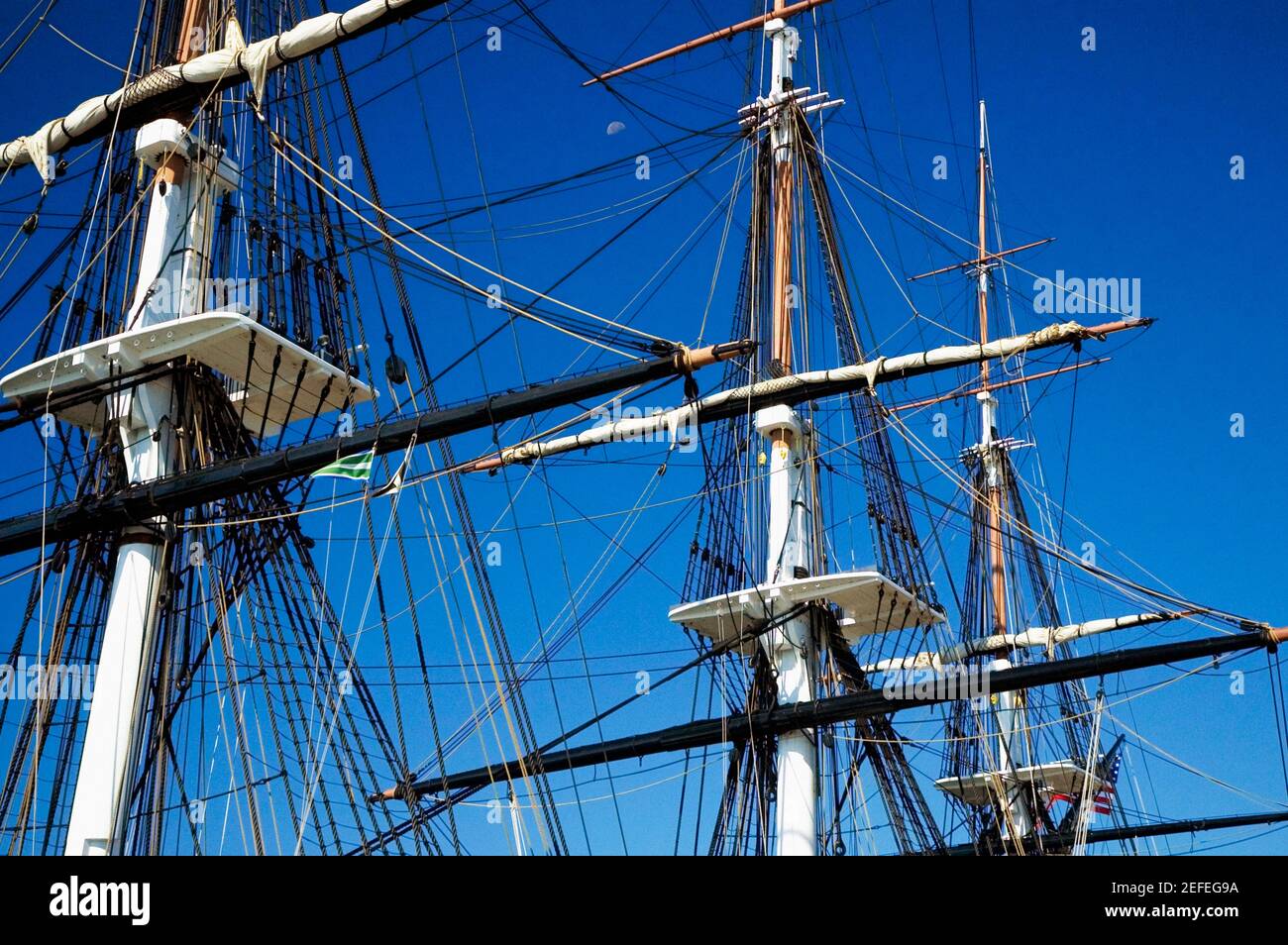 High section view of the masts of a sailing ship, Boston, Massachusetts ...