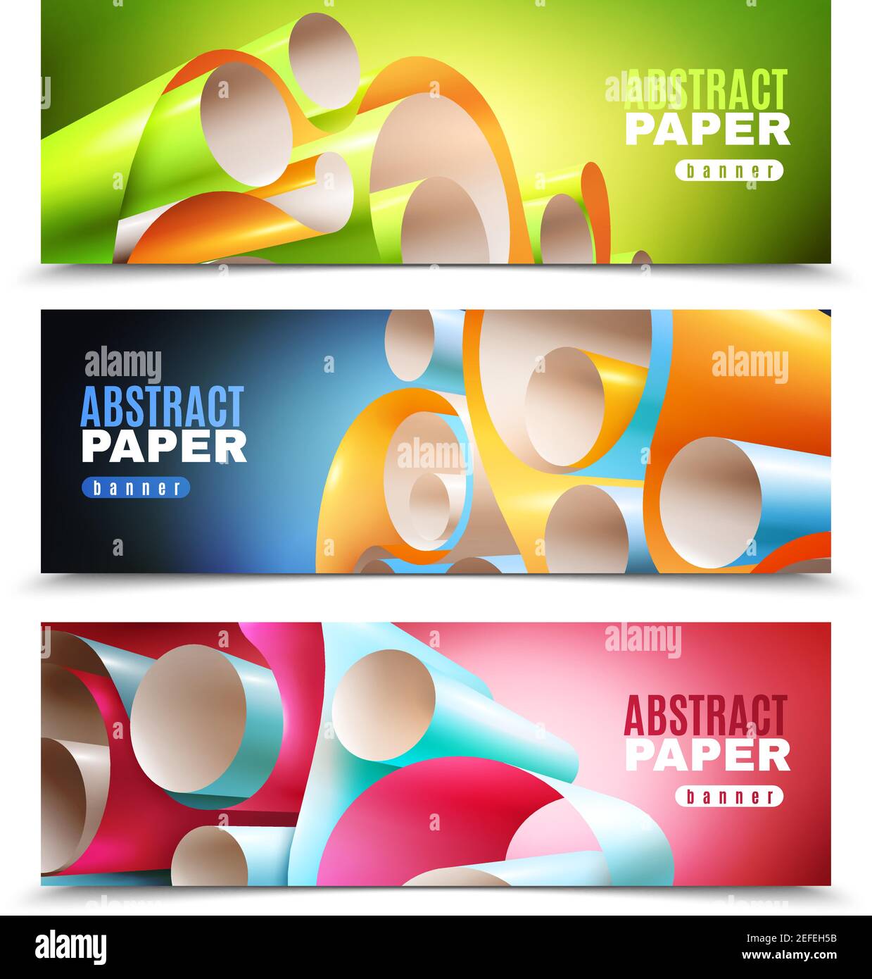 Three horizontal abstract banners set with bright colorful blank paper ...
