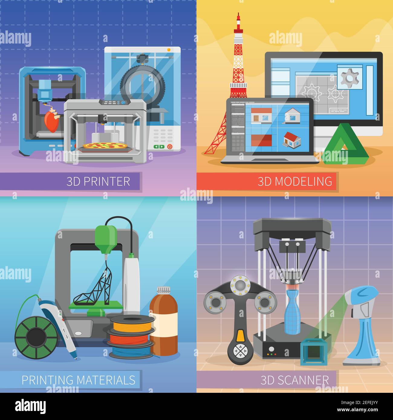3D printing 2x2 design concept with modeling scanner consumables and ...