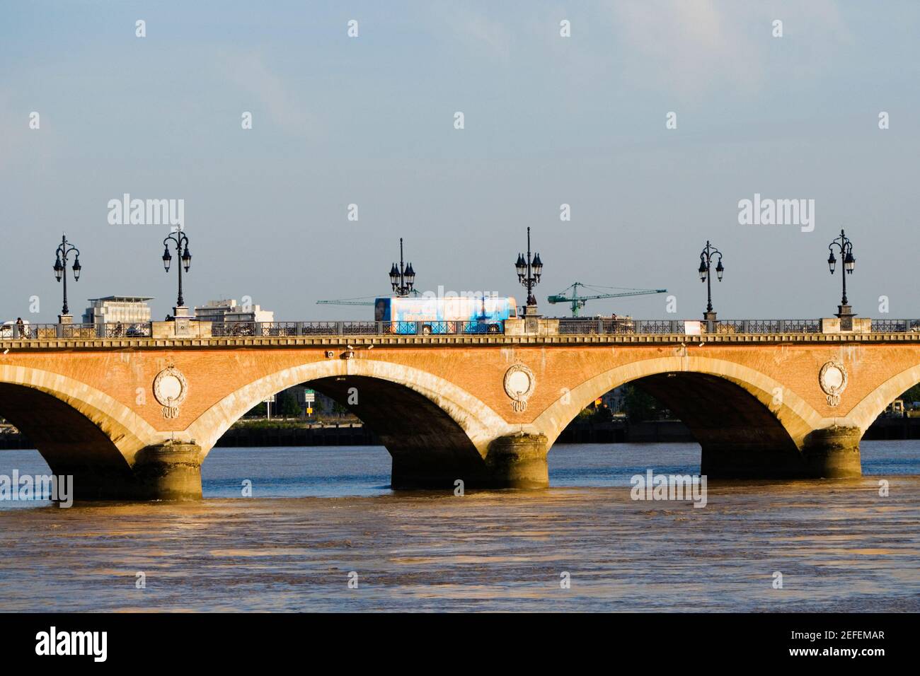 Arch bridge across a river, Pont De Pierre, Garonne River, Bordeaux ...