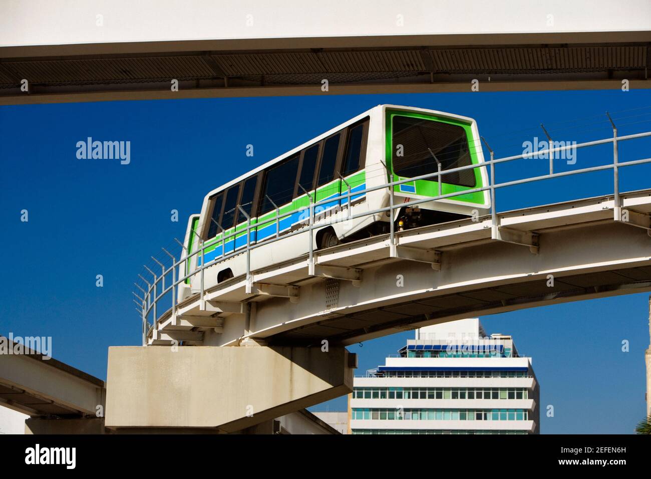 Low angle view of a bus crossing a bridge, Miami, Florida, USA Stock ...
