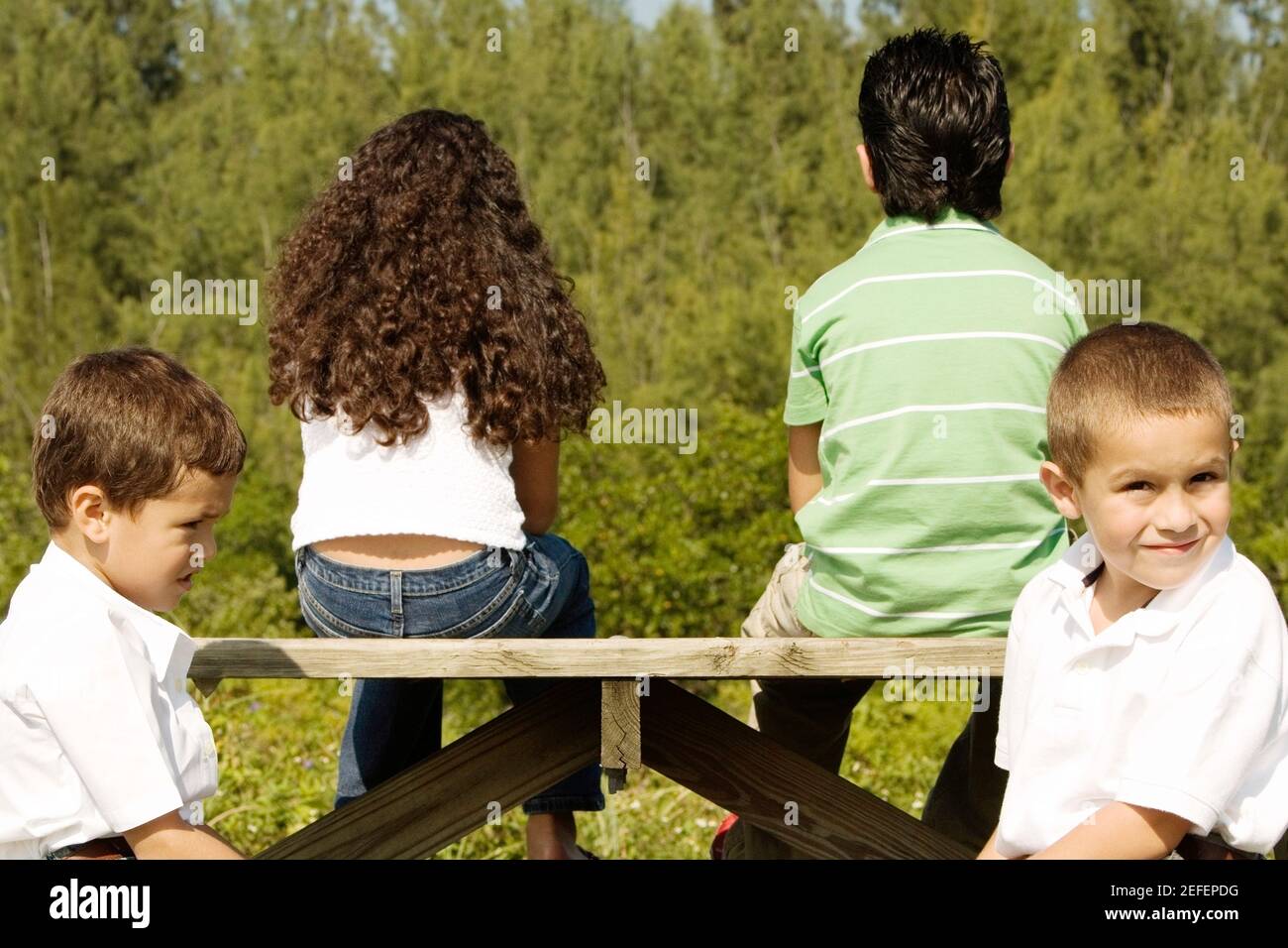 Boy sitting bench rear view hi-res stock photography and images - Alamy