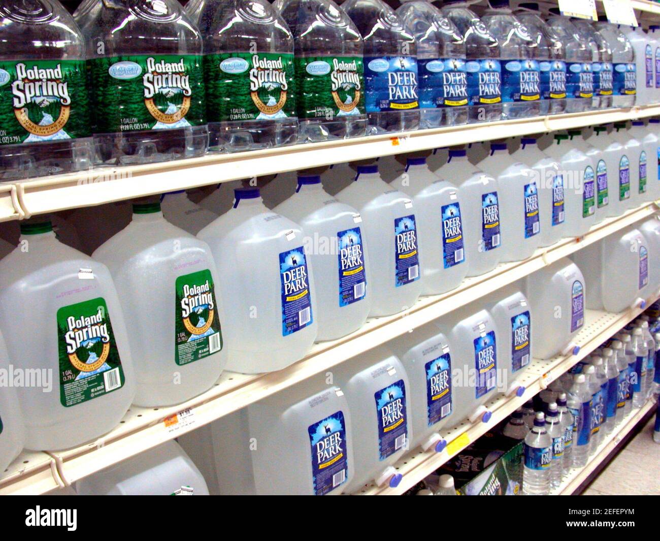 Poland Spring and Deer Park bottled water on supermarket shelves on ...
