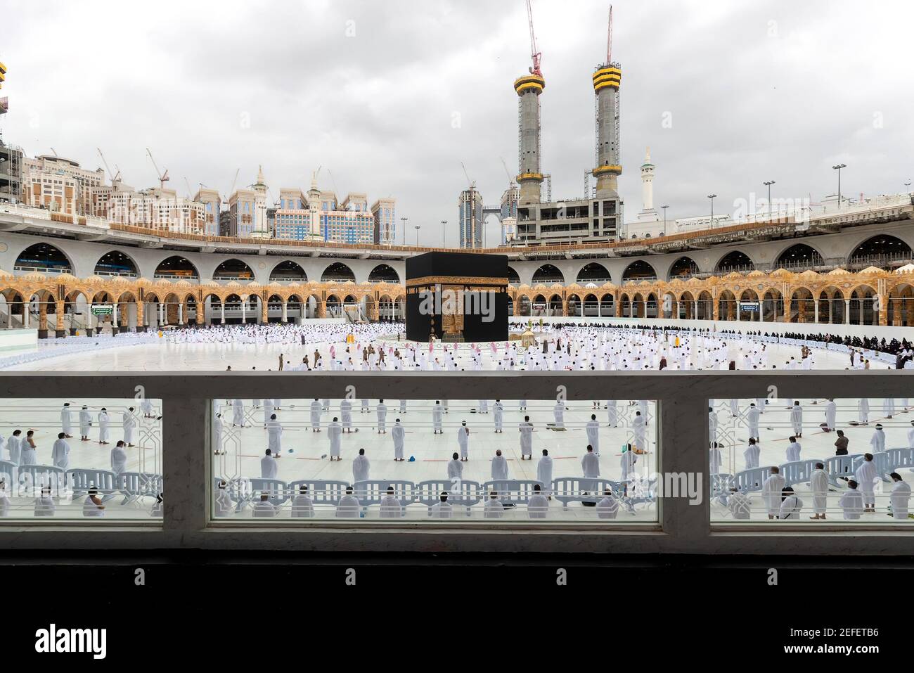 Photo dated February 5, 2021 shows moslems and security members in ...