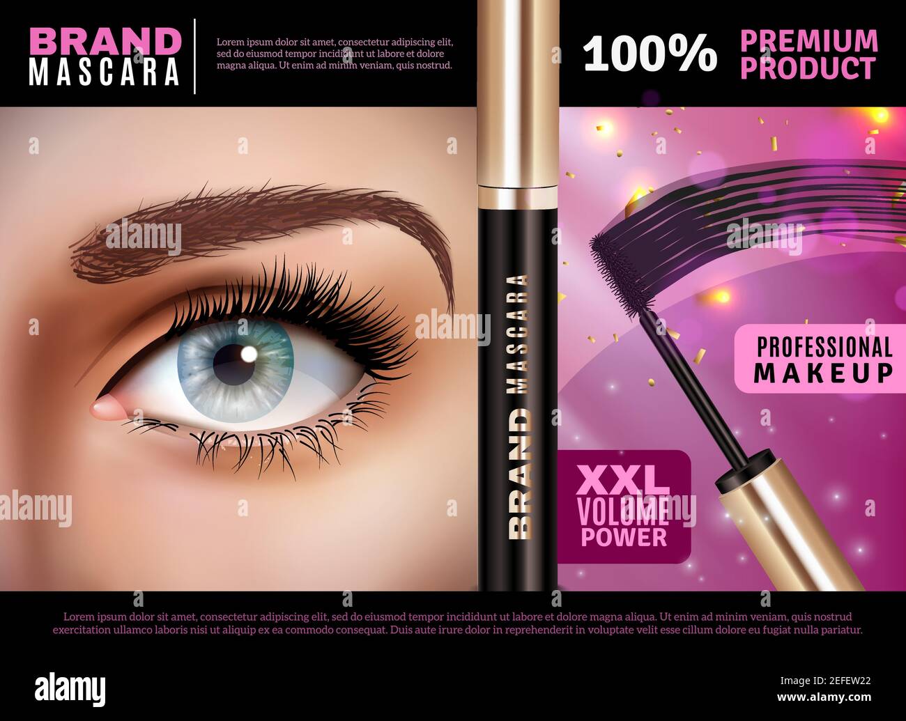 Mascara design background with female eye after applying professional ...
