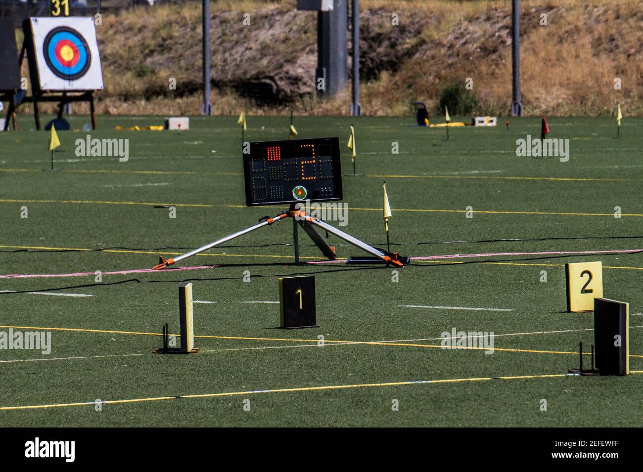Tools and equipment in an archery range outdoors Stock Photo - Alamy