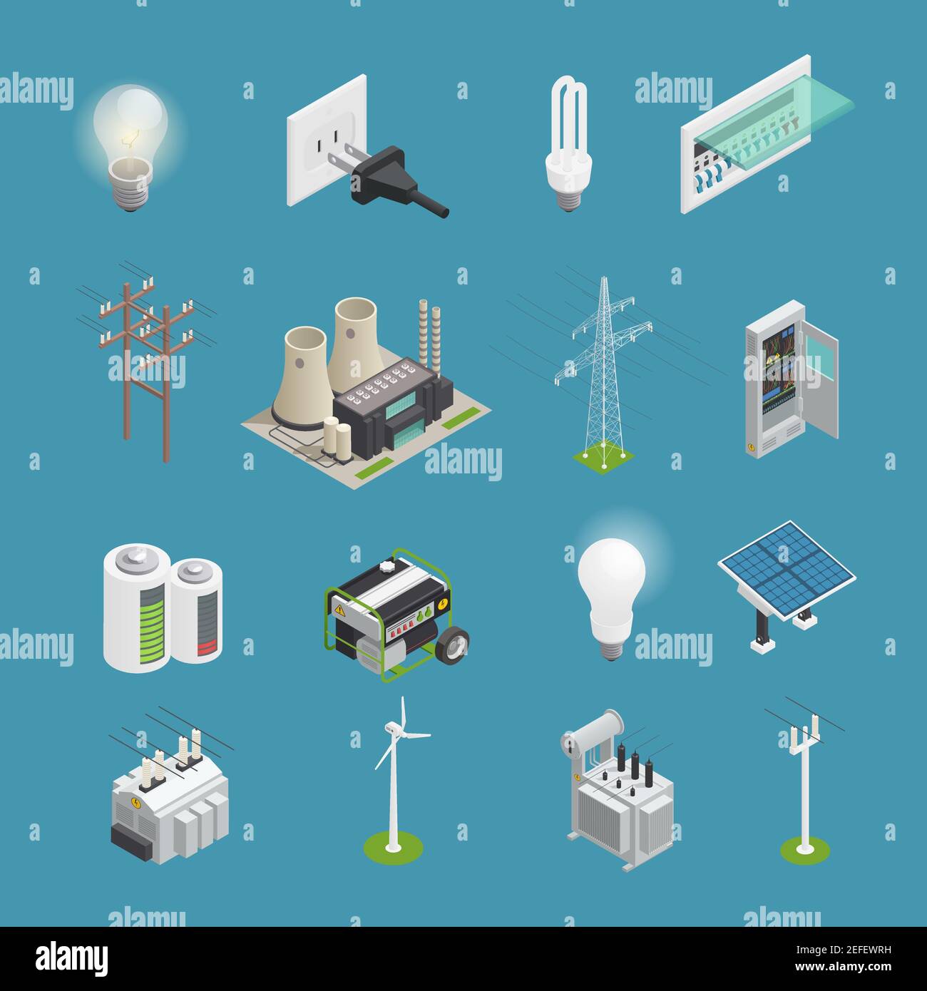 Power icons isometric set with electrical connector socket plug bulb ...