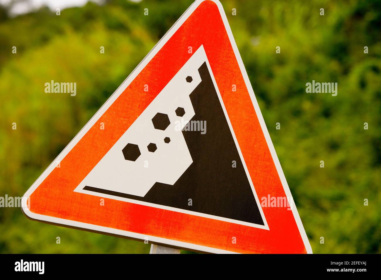 Close up of a landslide road sign, Via Aurelia, Italian Riviera ...