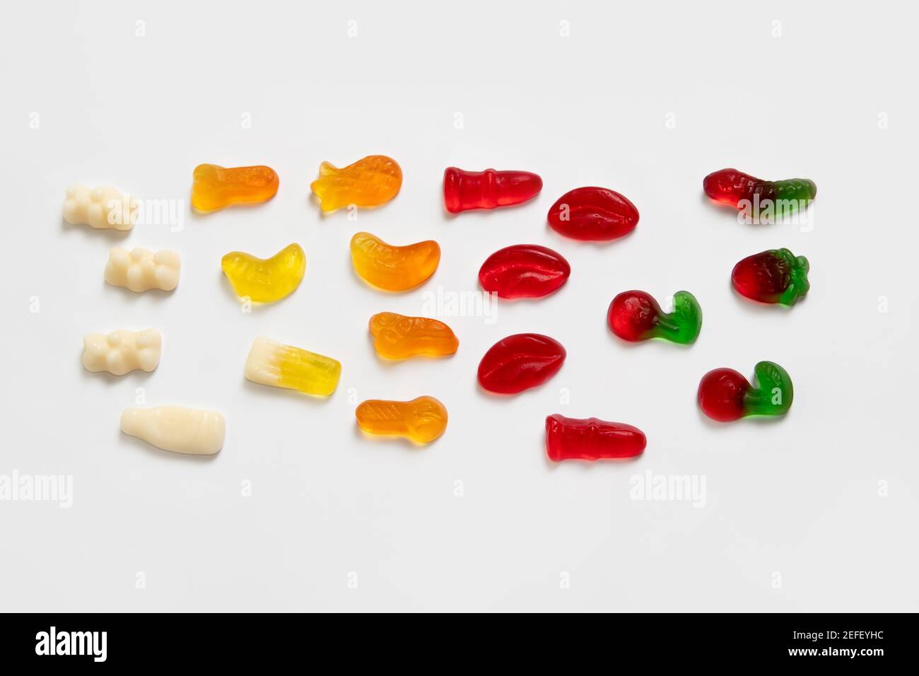 Colorful gummy candies on white background Stock Photo - Alamy