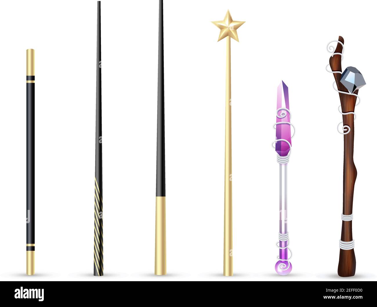 Colorful magic wands of different size and design realistic set ...