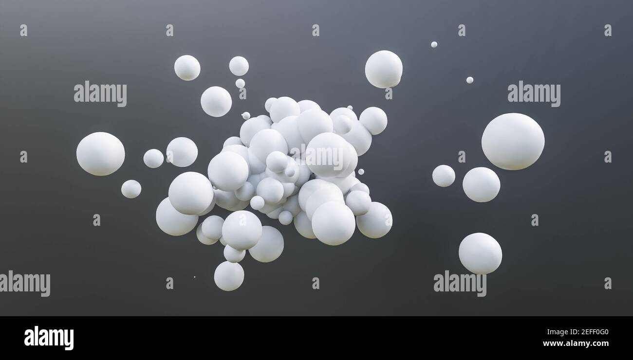 white ball spheres on dark black background 3d render illustration ...