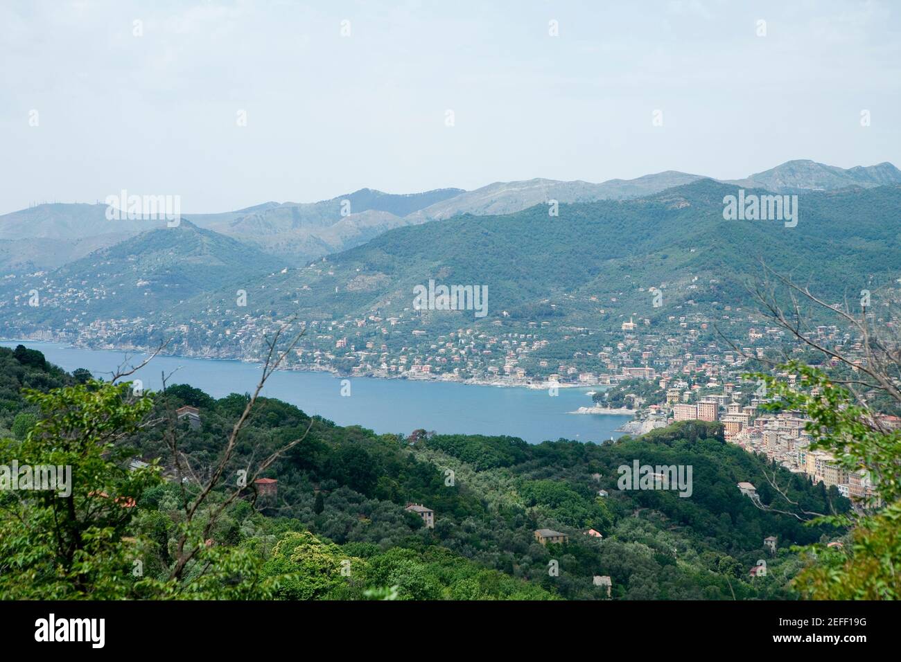 High angle view of a town, Italian Riviera, Genoa Province, Liguria ...