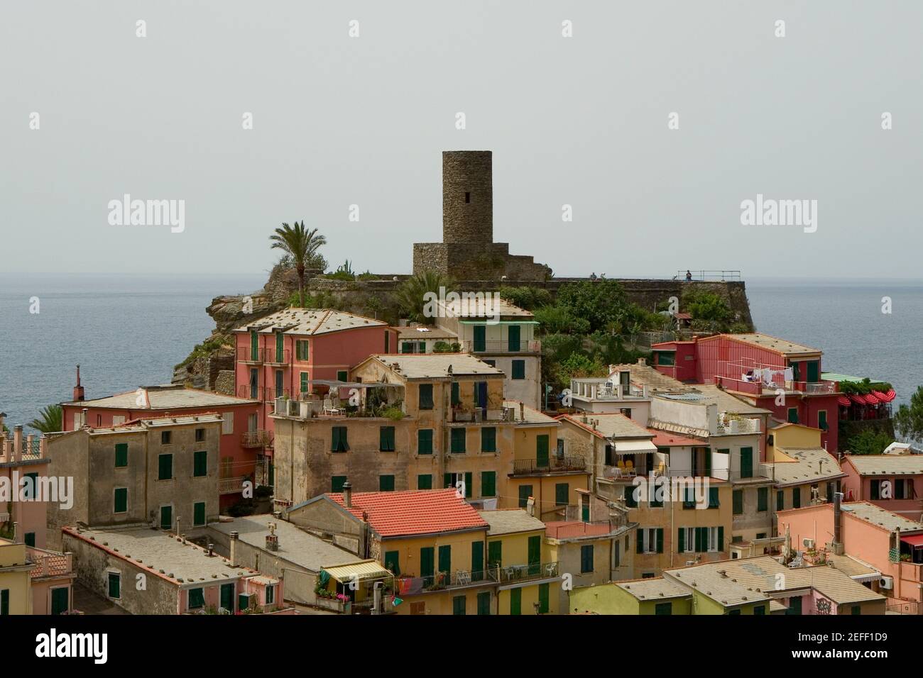 Castle in a town, Doria Castle, Italian Riviera, Cinque Terre National ...