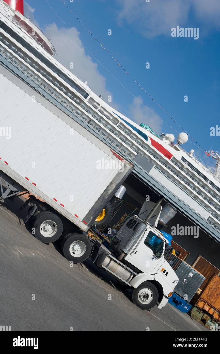 Semi-truck at a shipping port Stock Photo - Alamy