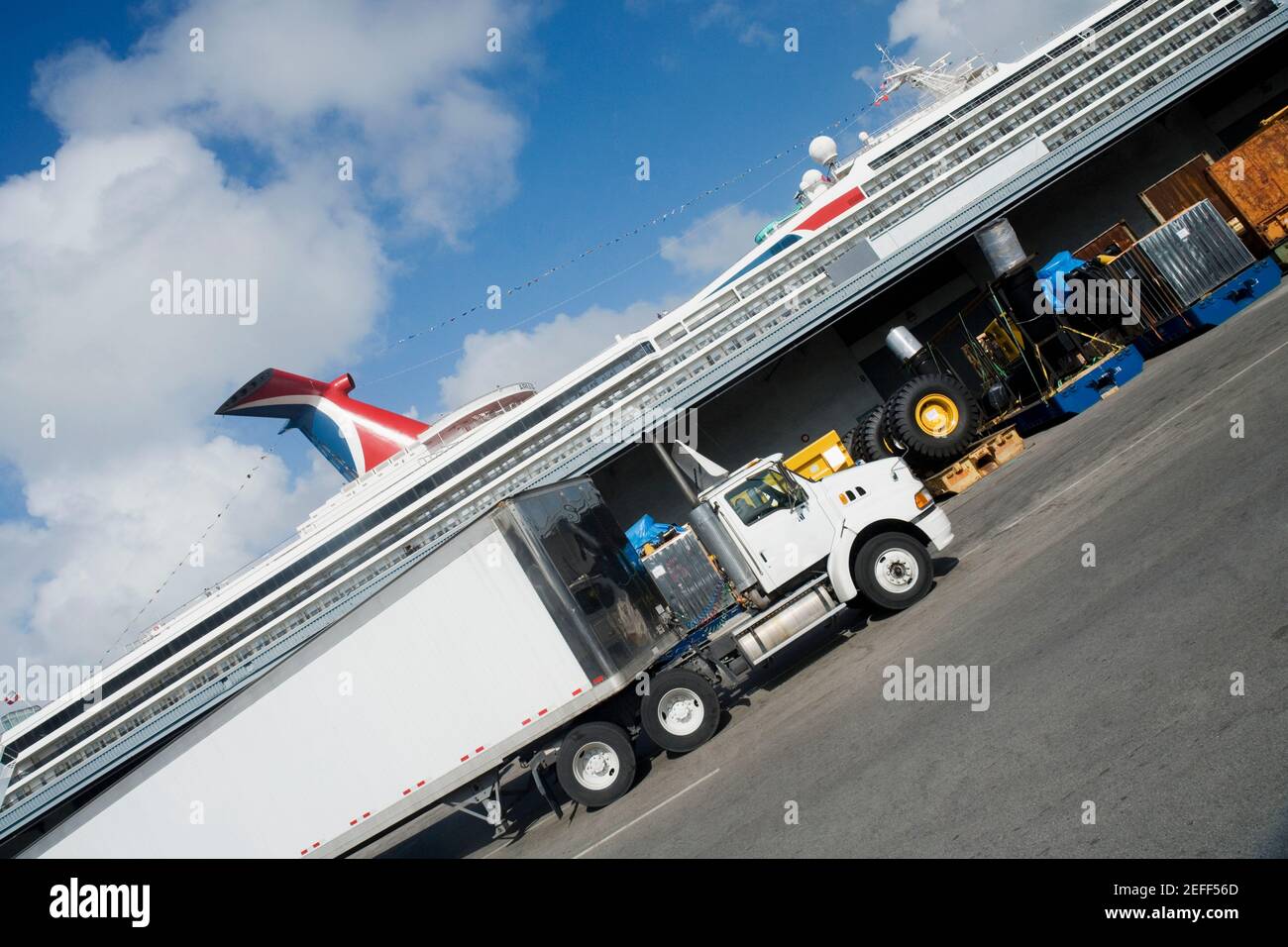 Semi-truck at a shipping port Stock Photo - Alamy