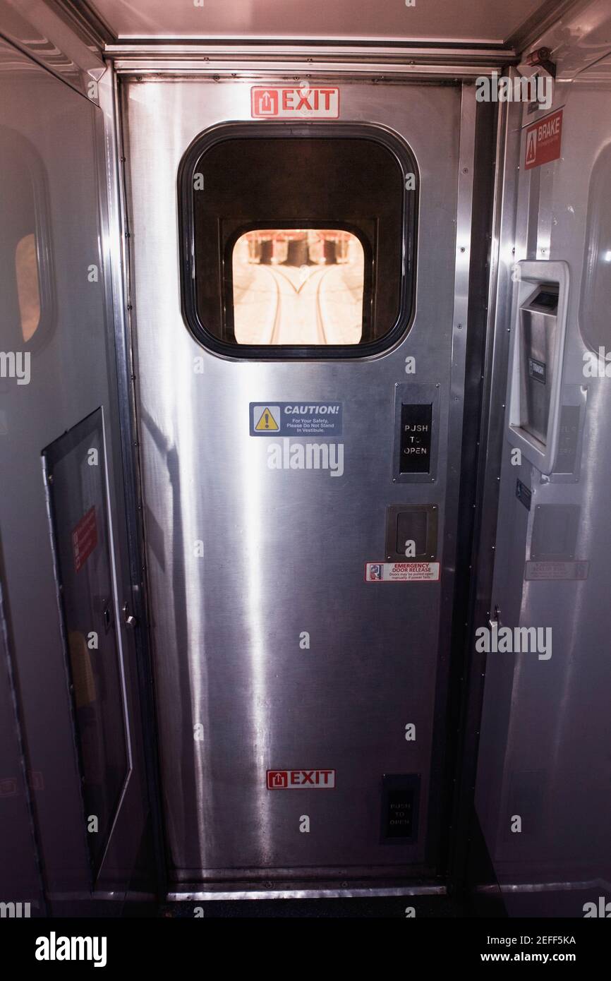 Exit door of a train Stock Photo - Alamy