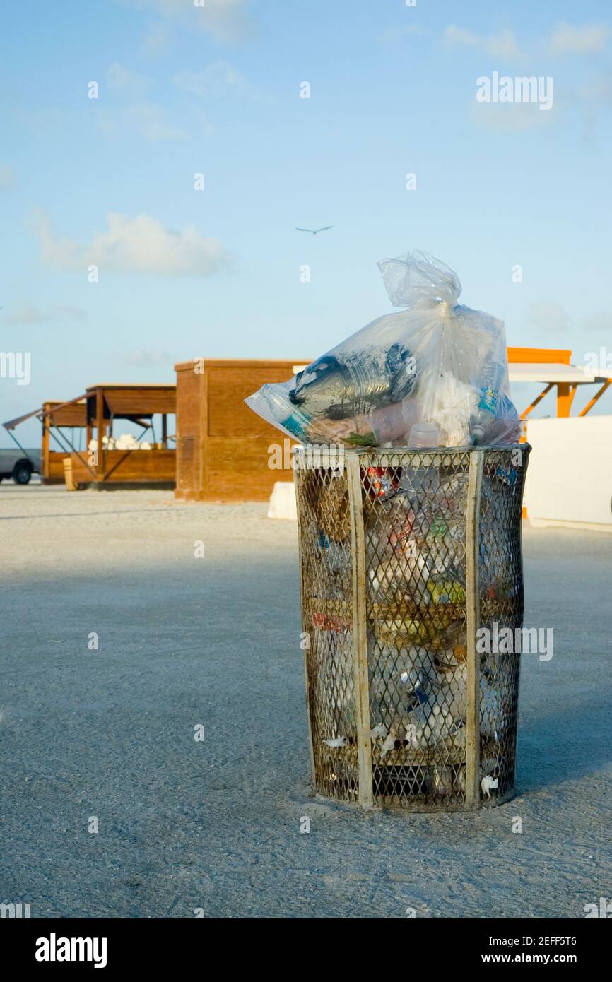 Garbage bin on the beach Stock Photo - Alamy