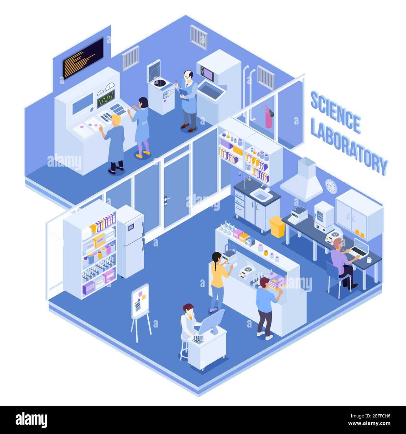 Science laboratory with professional equipment and people carrying ...