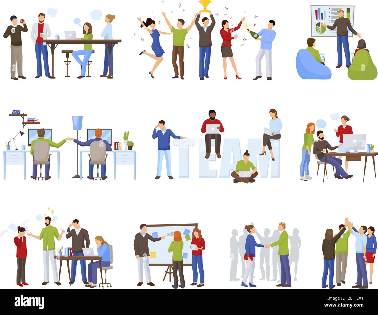 Business teamwork icons set with coworking symbols flat isolated vector ...