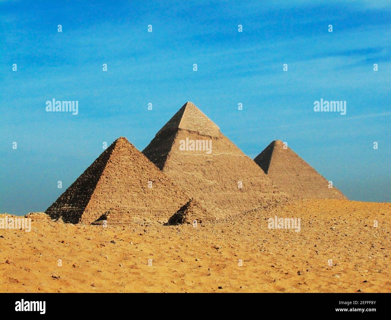 Blue sky over pyramids, Giza Pyramids, Giza, Cairo, Egypt Stock Photo ...