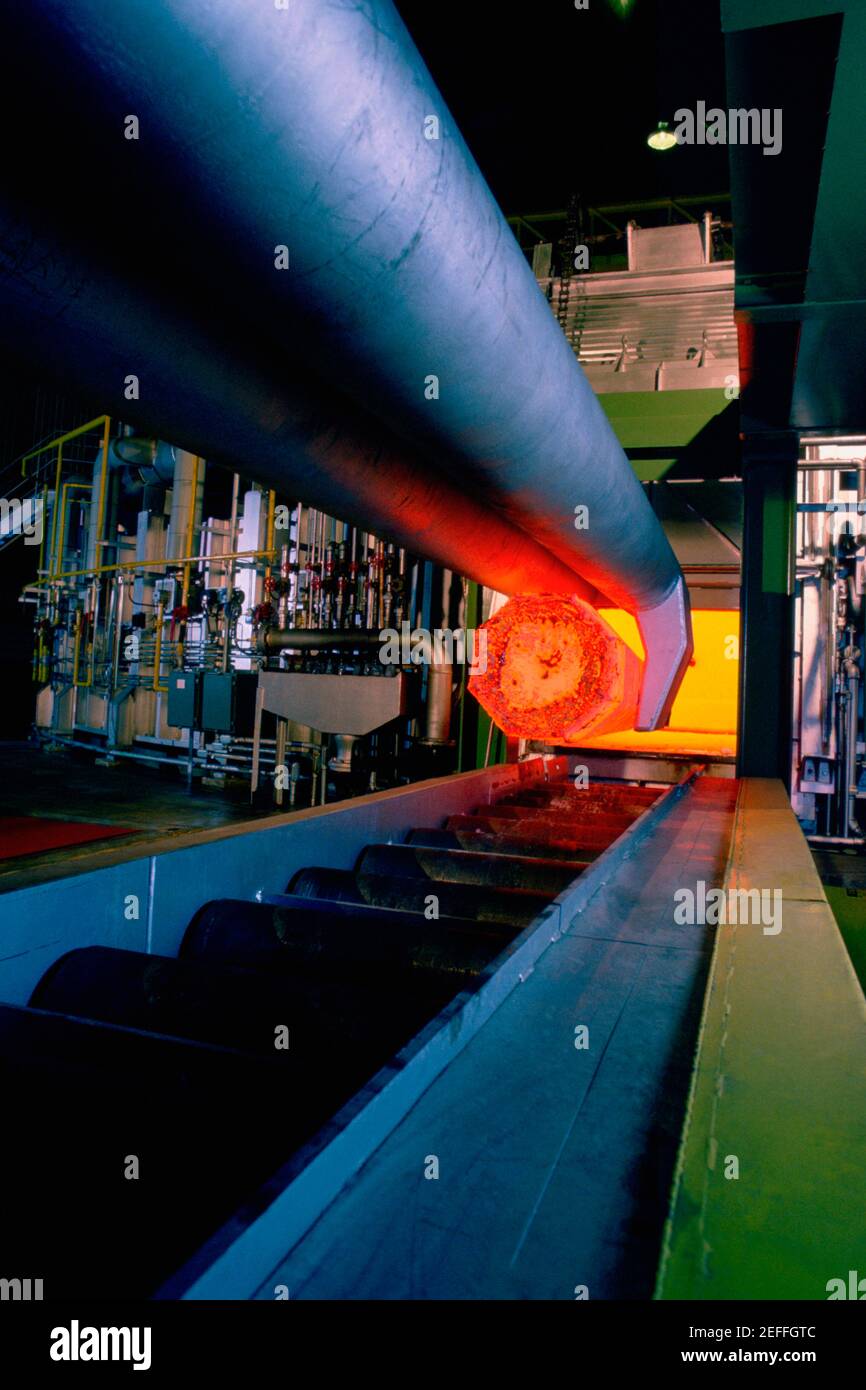 Hot steel in a rotary furnace at the Armco Steel plant in Baltimore ...