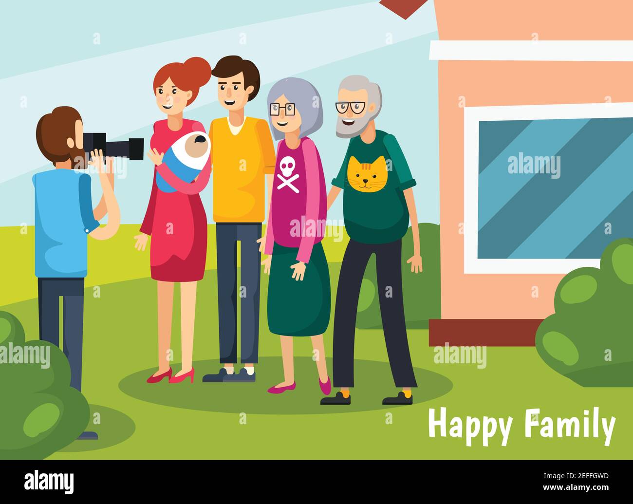 Colored aged elderly people flat composition with happy family headline ...