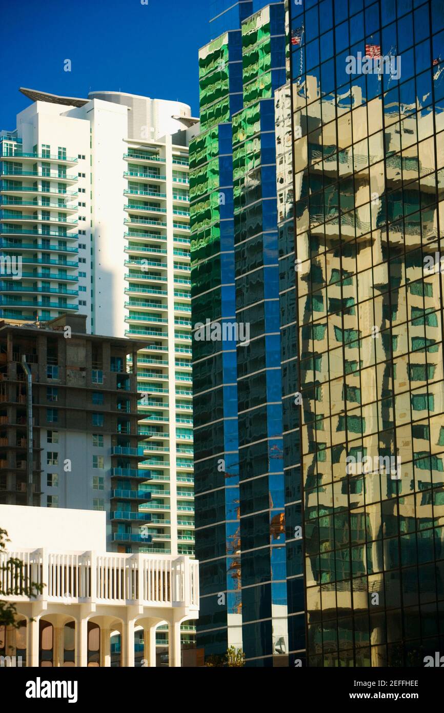 Low angle view of buildings in a city, Miami, Florida, USA Stock Photo ...