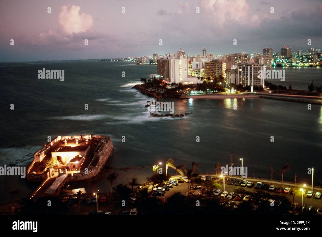 Spectacular view of a coastal city illuminated with lights, Puerto Rico ...