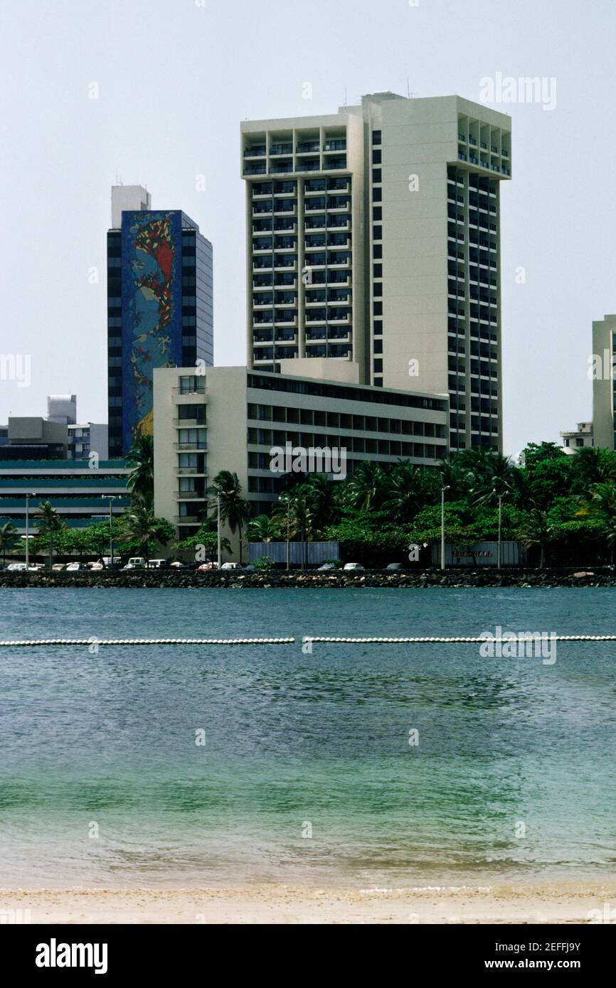 View to commercial buildings from a beach, San Juan, Puerto Rico Stock ...