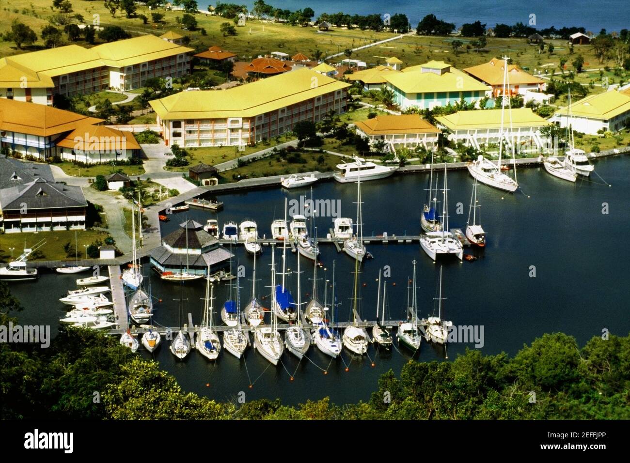 A fleet of ships anchored at a harbor, St. Maarten, Caribbean Stock ...