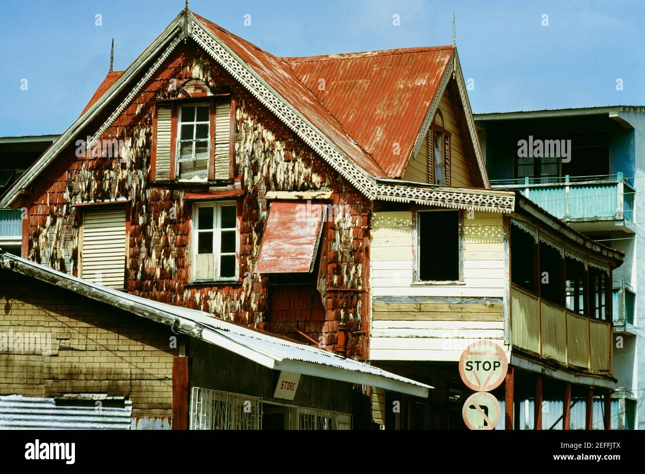 A weatherworn house in the town of Castries, St. Lucia Stock Photo - Alamy