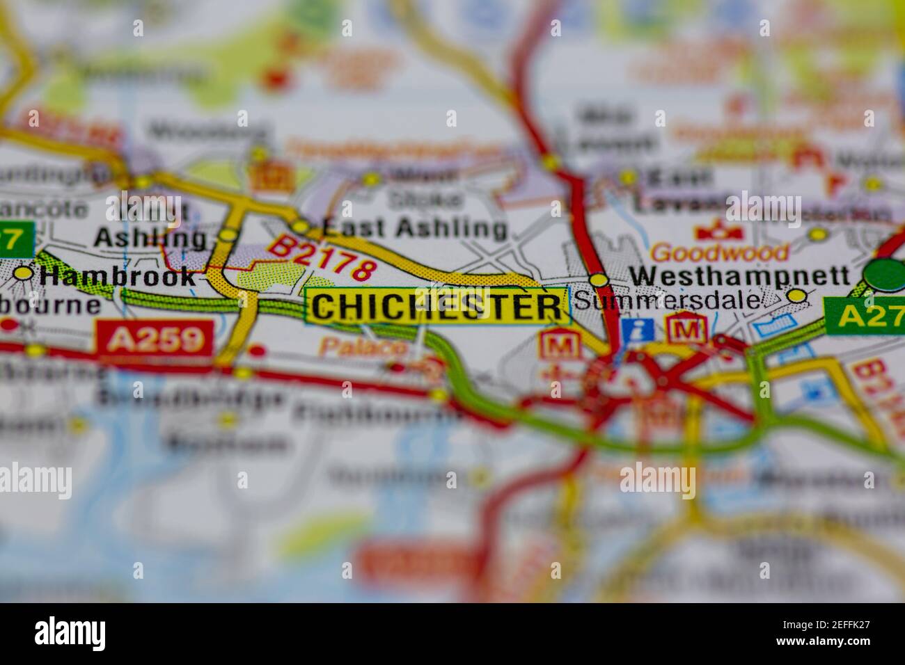 Chichester shown on a map using selective focus Stock Photo - Alamy
