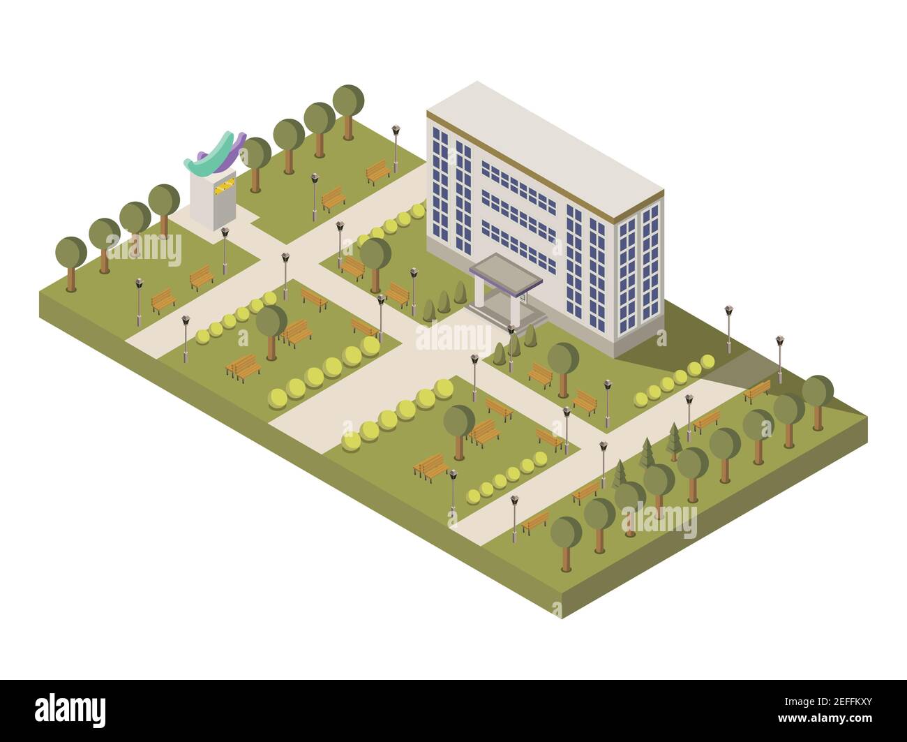 Isometric university and campus composition with university building ...