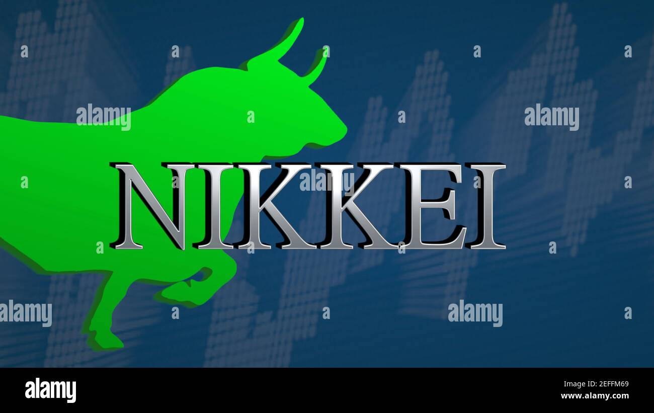 The Japanese stock market index Nikkei is bullish. The green bull and ...