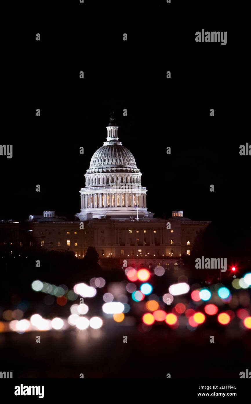 Building lit up at night, Capitol Building, Washington DC, USA Stock ...