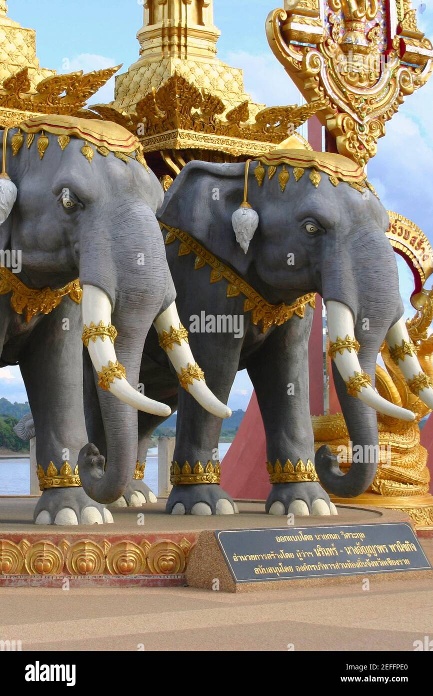 Two statues of elephants, Chiang Khong, Thailand Stock Photo - Alamy