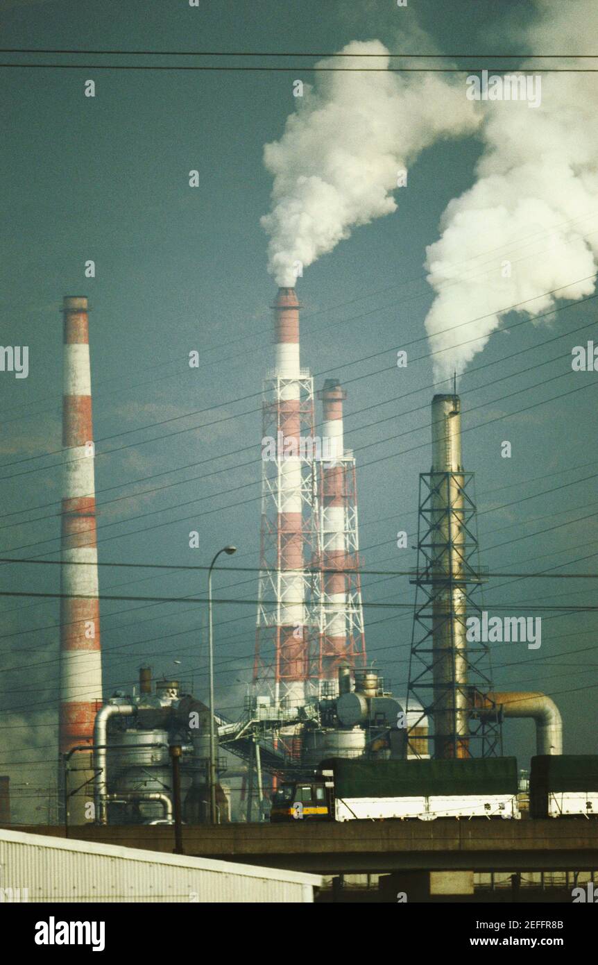 Smoke emitting from a smoke stack, Chigasaki, Kanagawa Prefecture ...