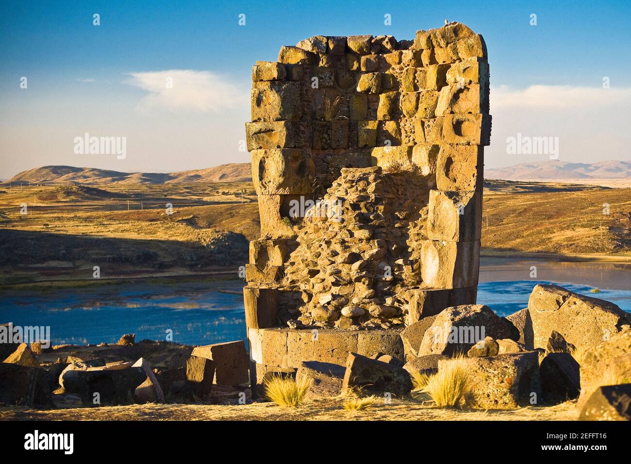 Close-up of the old ruins, Sillustani, Lake Titicaca, Puno, Peru Stock ...