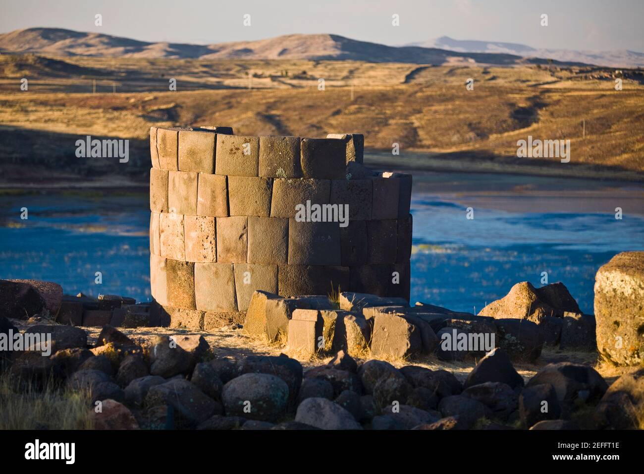 Close-up of the old ruins, Sillustani, Lake Titicaca, Puno, Peru Stock ...