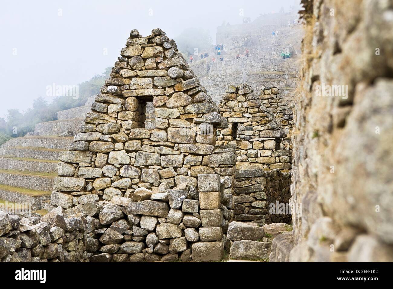 Old ruins of stone structures, Machu Picchu, Cusco Region, Peru Stock ...