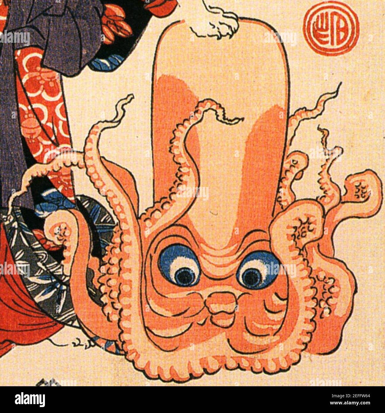 Octopus detail, A cat dressed as a woman tapping the head of an octopus ...