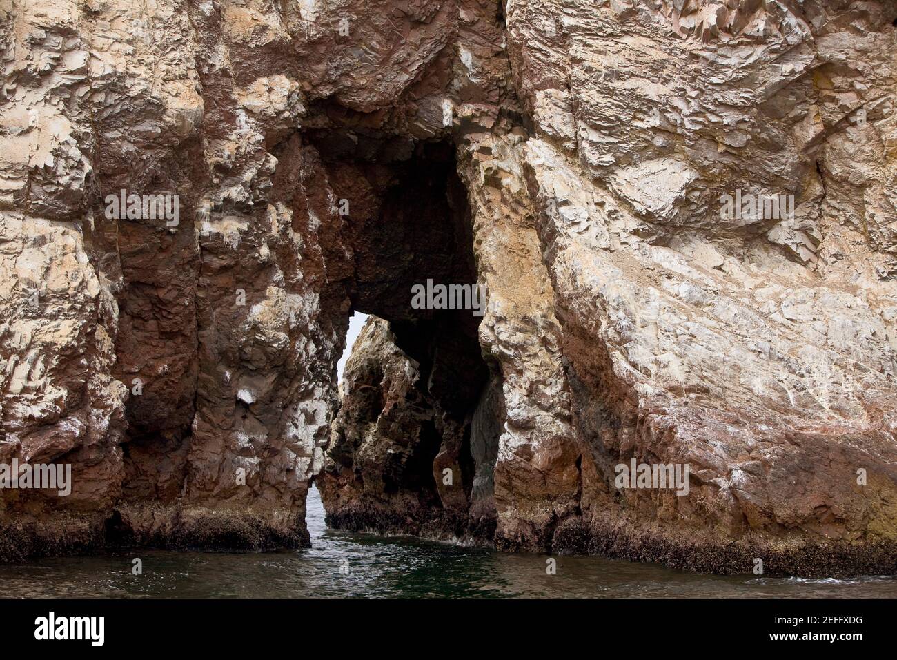 Cave in a cliff, Ballestas Islands, Paracas National Reserve, Paracas ...
