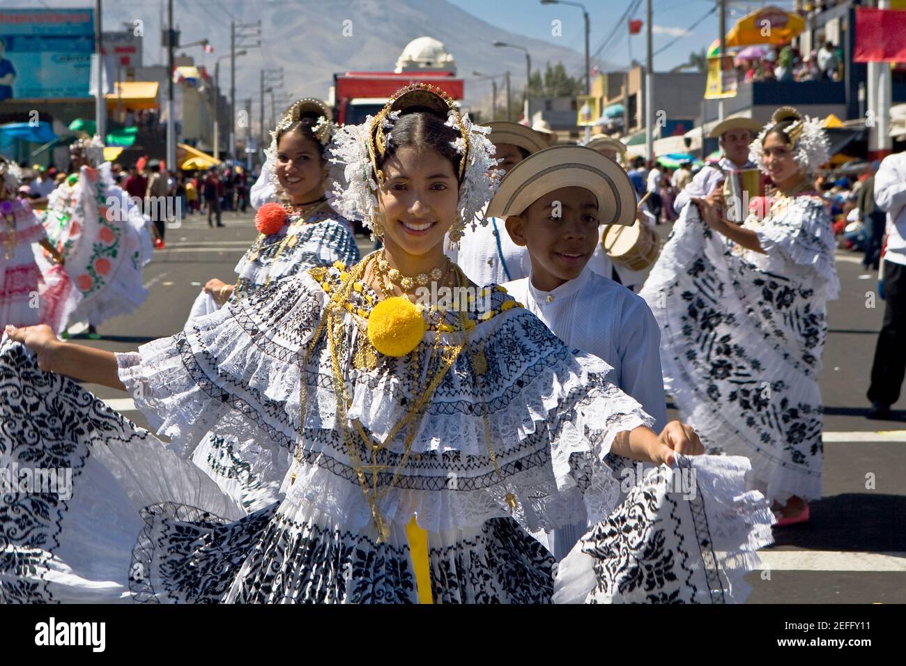 Group of people dancing in a parade, Arequipa, Peru Stock Photo - Alamy