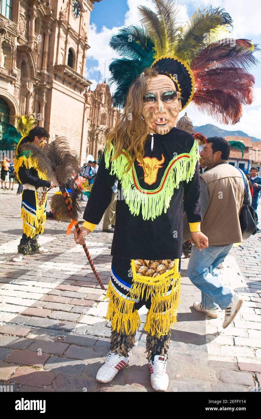 Person wearing a traditional costume in a festival, Peru Stock Photo ...
