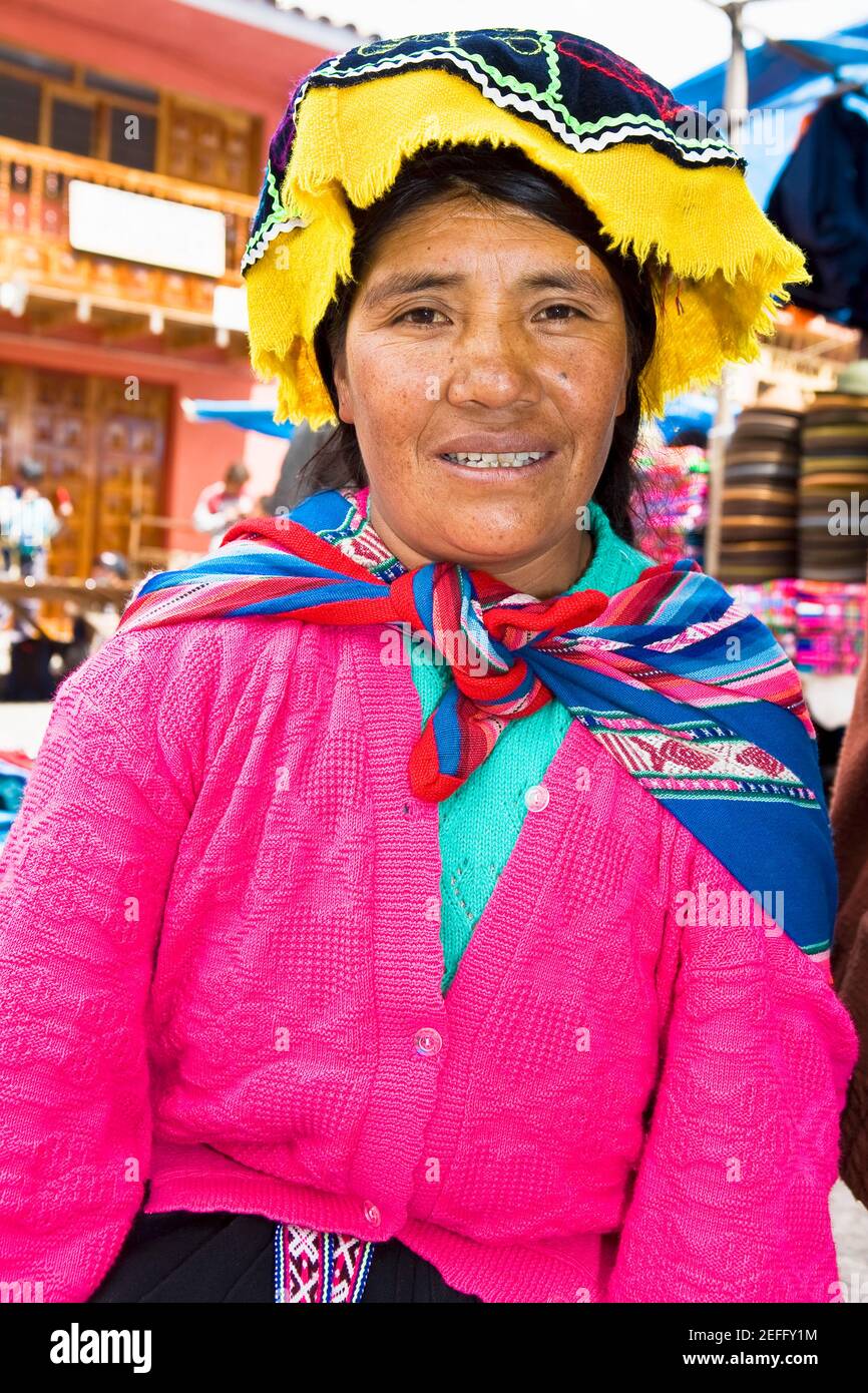 Portrait peruvian woman traditional headdress hi-res stock photography ...