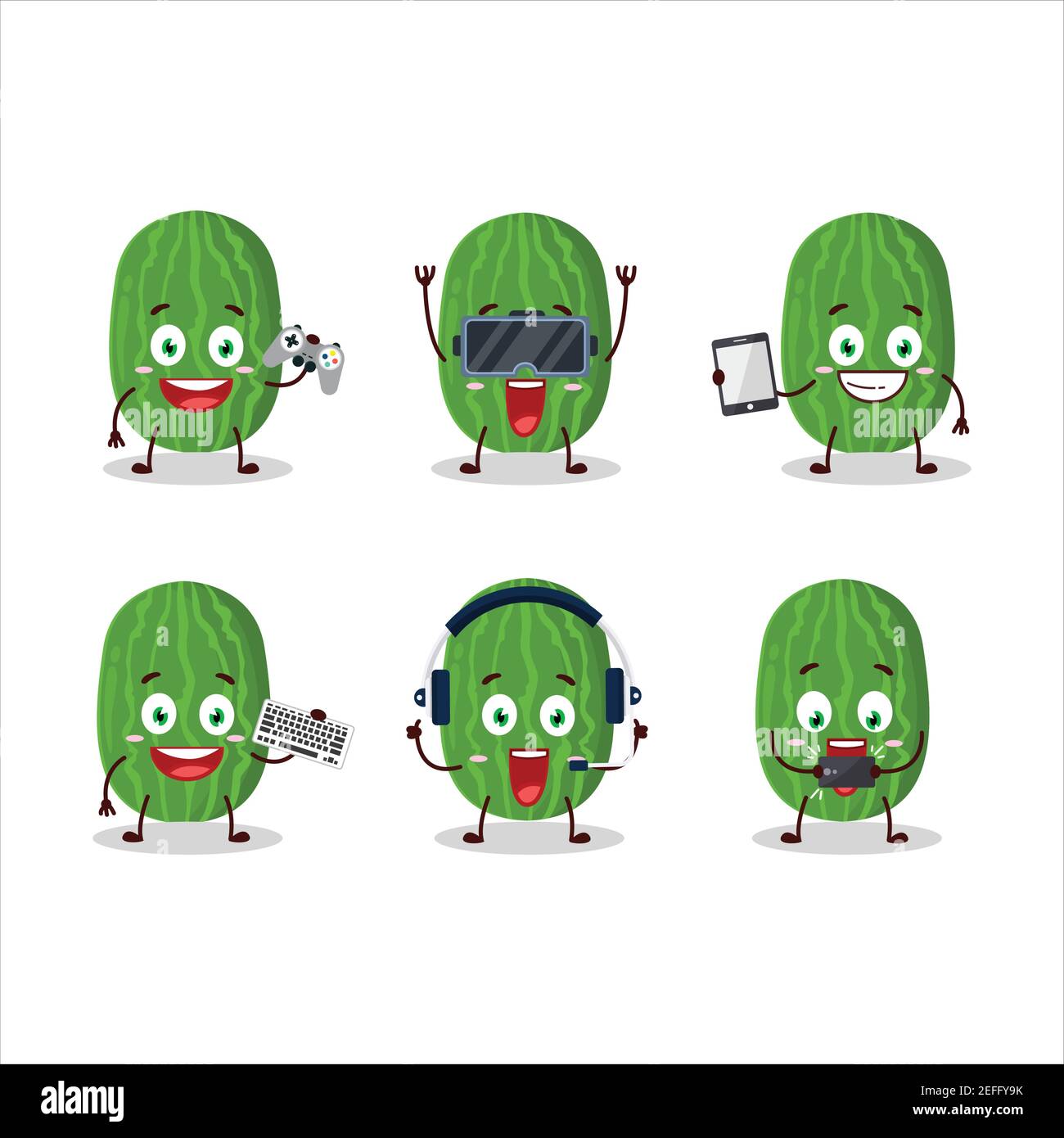 Cucamelon cartoon character are playing games with various cute ...