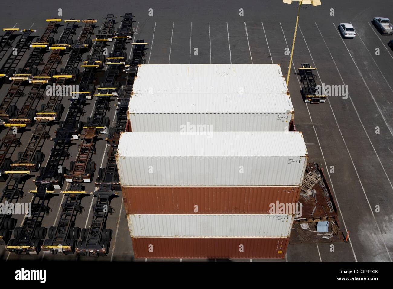 High angle view of cargo containers at a commercial dock Stock Photo ...