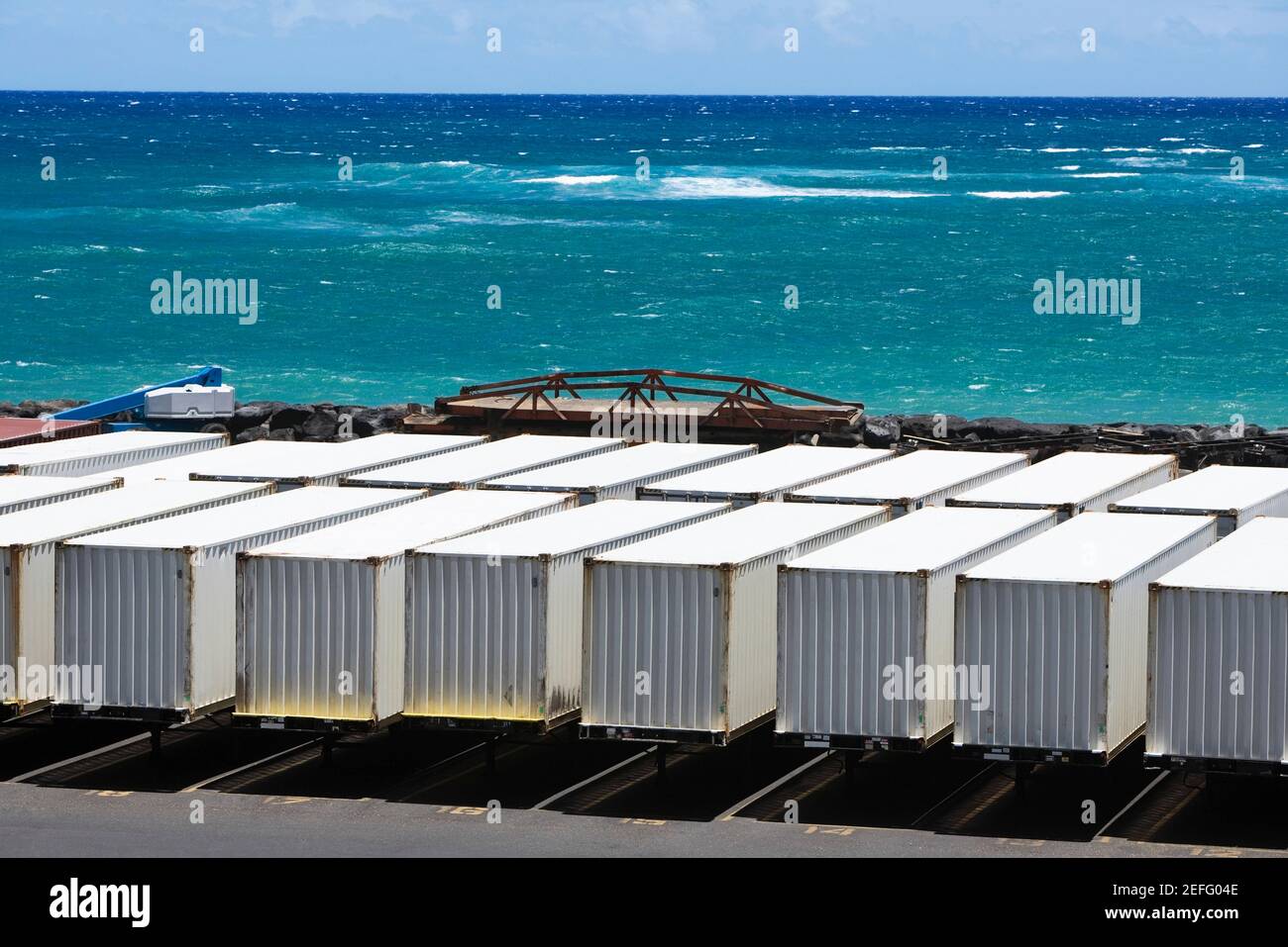 High angle view of cargo containers at a commercial dock Stock Photo ...
